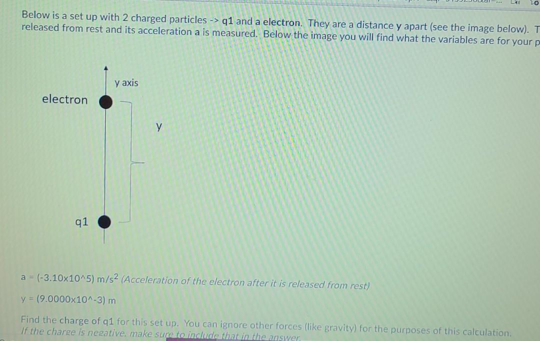 Solved LO Below is a set up with 2 charged particles -> q1 | Chegg.com