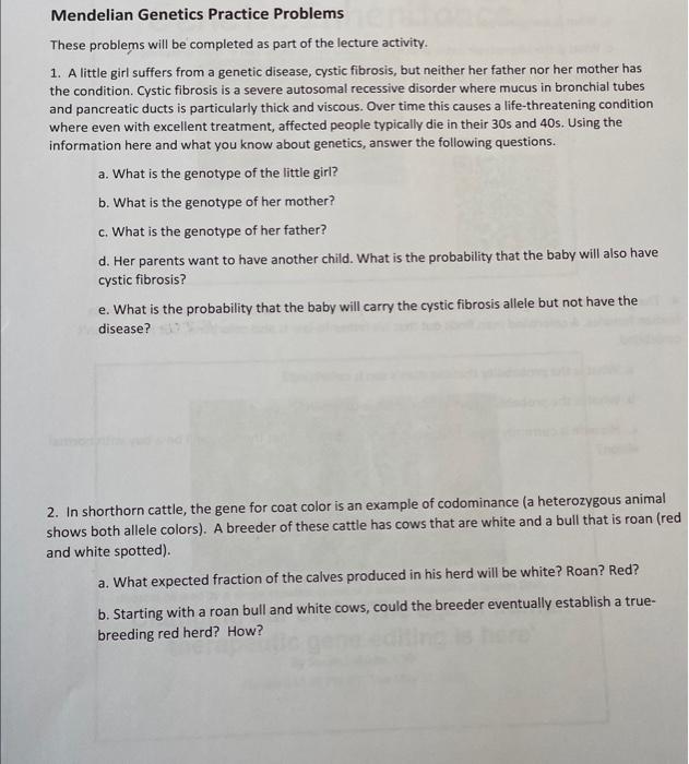 Solved Mendelian Genetics Practice Problems These problems | Chegg.com