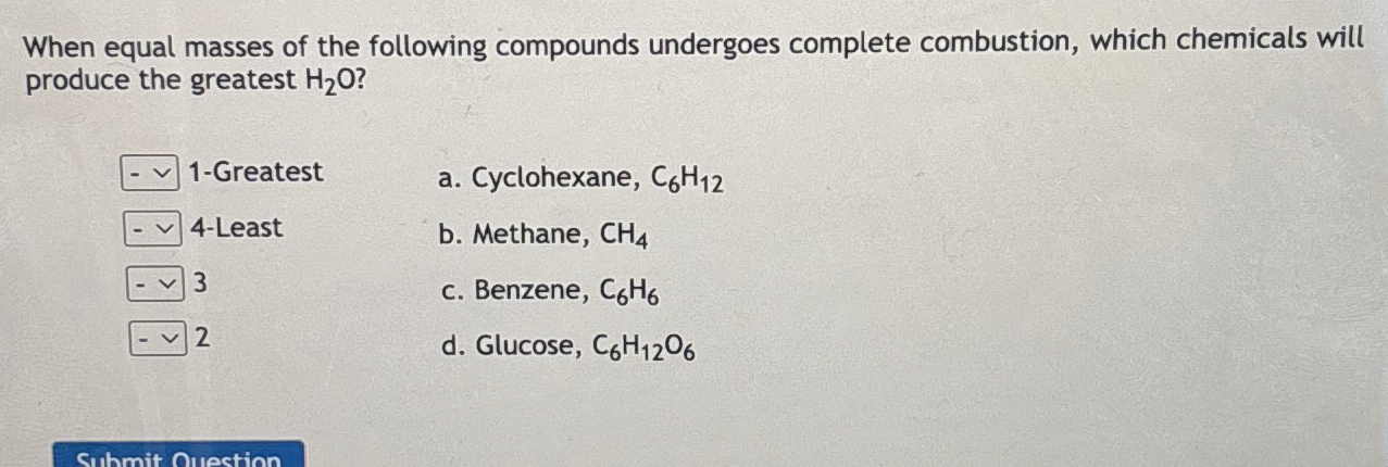 When equal masses of the following compounds | Chegg.com