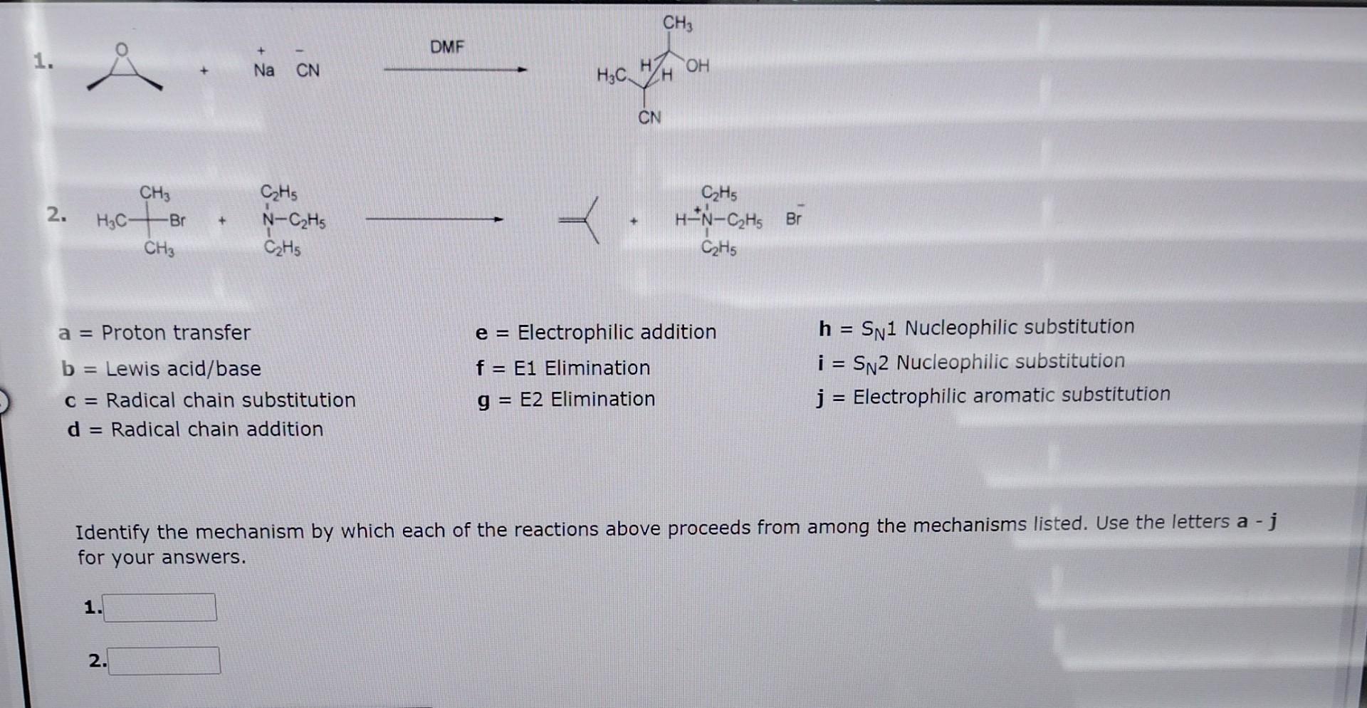 Solved 1. 2. a= Proton transfer e = Electrophilic addition | Chegg.com