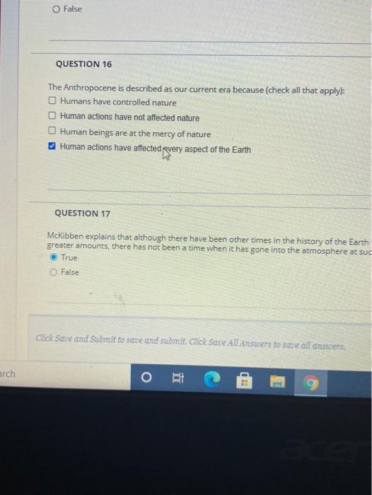 Solved False QUESTION 16 The Anthropocene is described as | Chegg.com