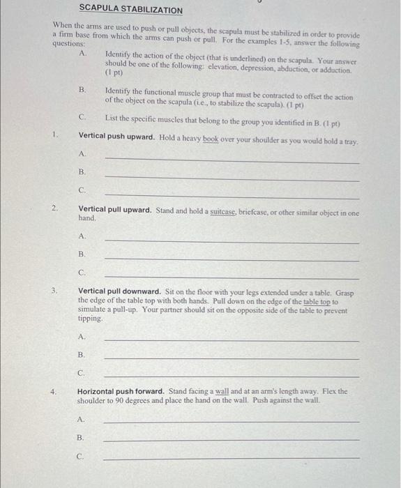 Solved SCAPULA STABILIZATION When the arms are used to push | Chegg.com