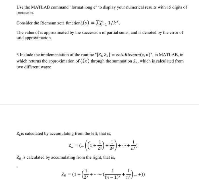 Solved Use the MATLAB command "format long e" to display | Chegg.com