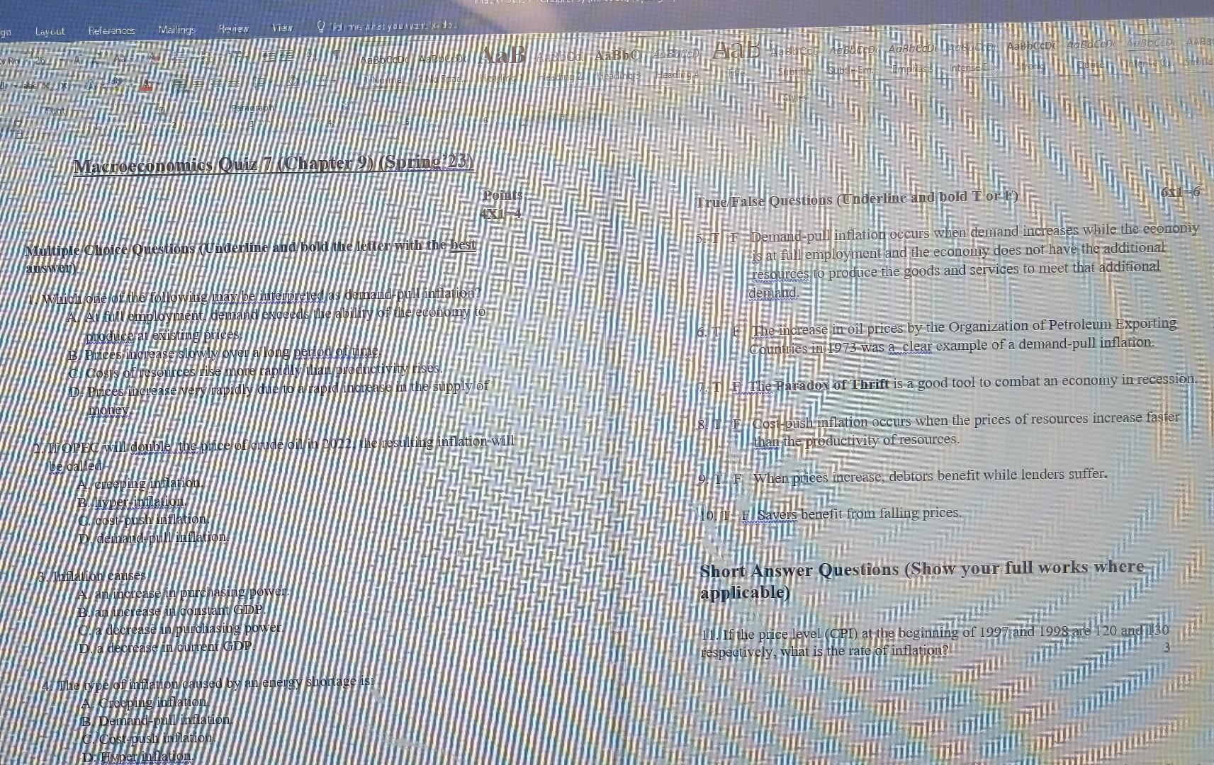Solved Multiple Choice Questions (Underline and bold the | Chegg.com