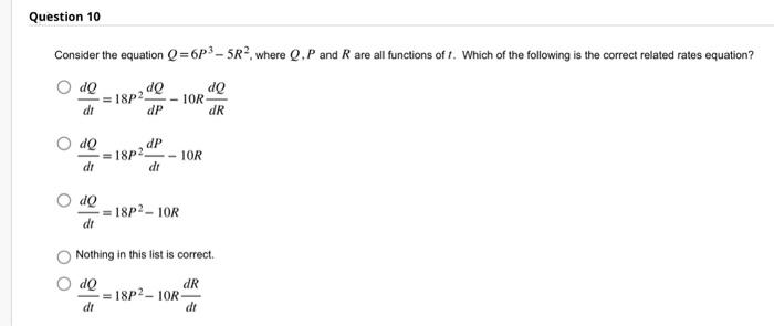 Solved Consider the equation Q=4P3R, where Q,P and R are all | Chegg.com