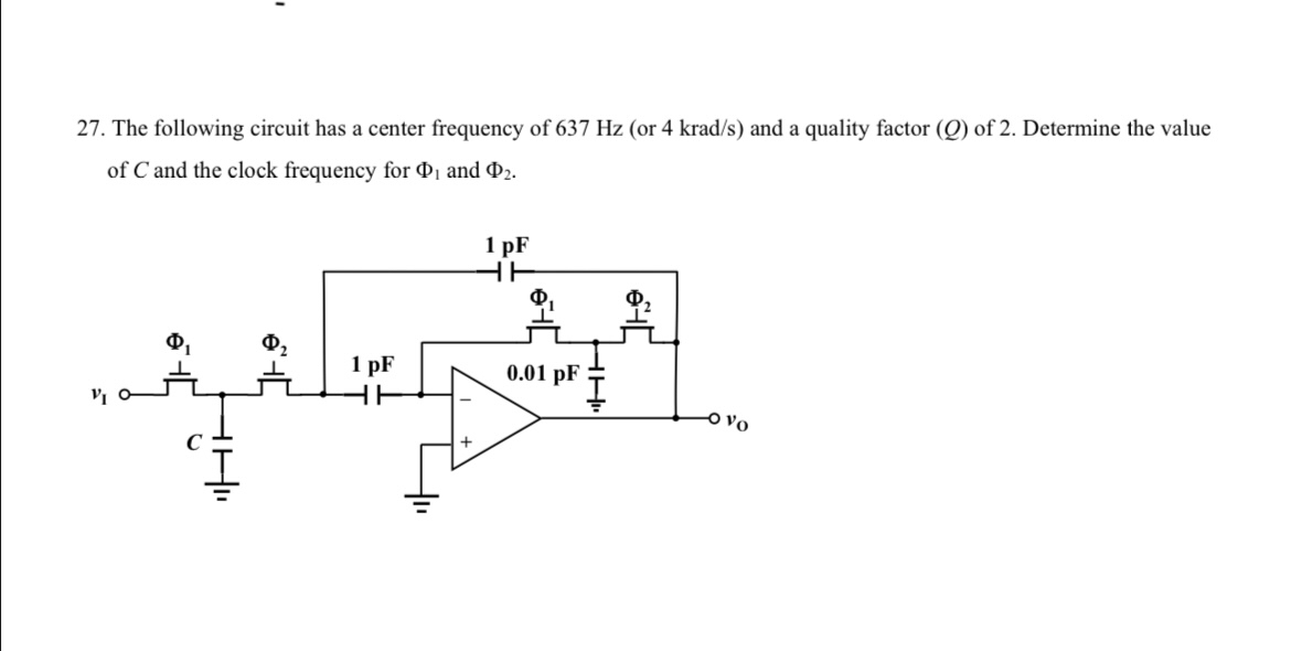 Solved The following circuit has a center frequency of | Chegg.com