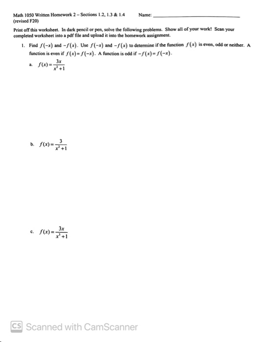 Solved Math 1050 Written Homework 2 - Sections 1.2, 1.3 & | Chegg.com