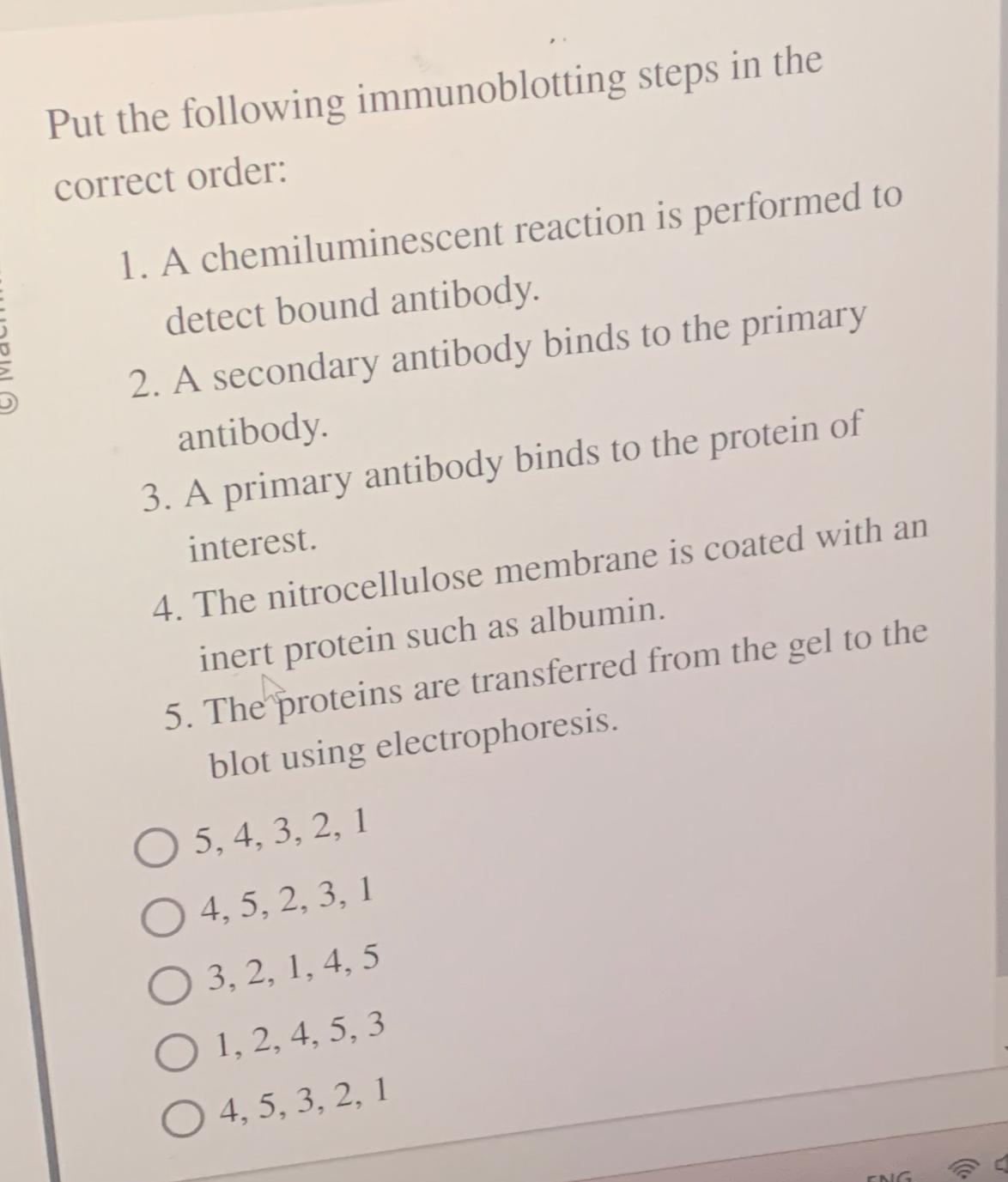 Solved Put the following immunoblotting steps in the correct | Chegg.com