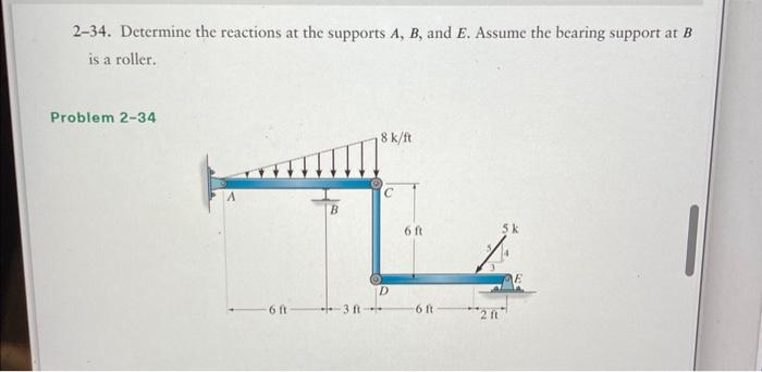 Solved 2-34. Determine the reactions at the supports A, B, | Chegg.com