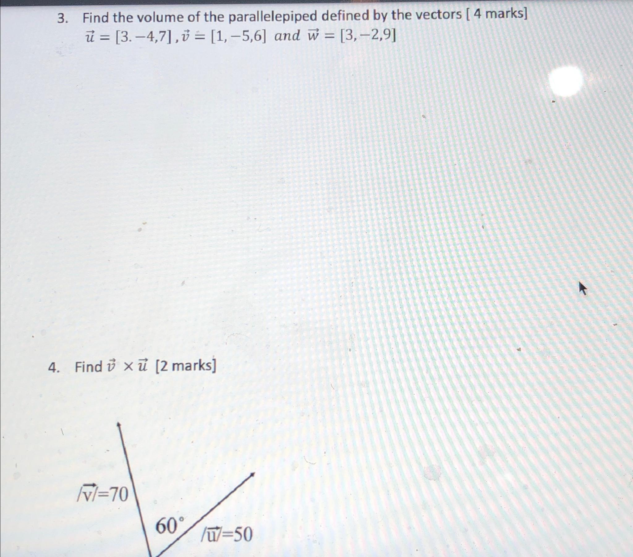 Solved Find the volume of the parallelepiped defined by the | Chegg.com