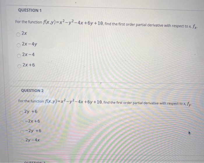 Solved QUESTION 1 For the function f(x,y)=x2-y2 - 4x +6y | Chegg.com