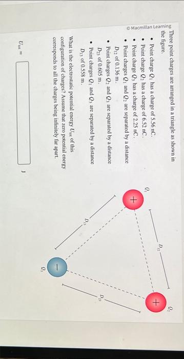 Solved Three point charges are arranged in a triangle as | Chegg.com
