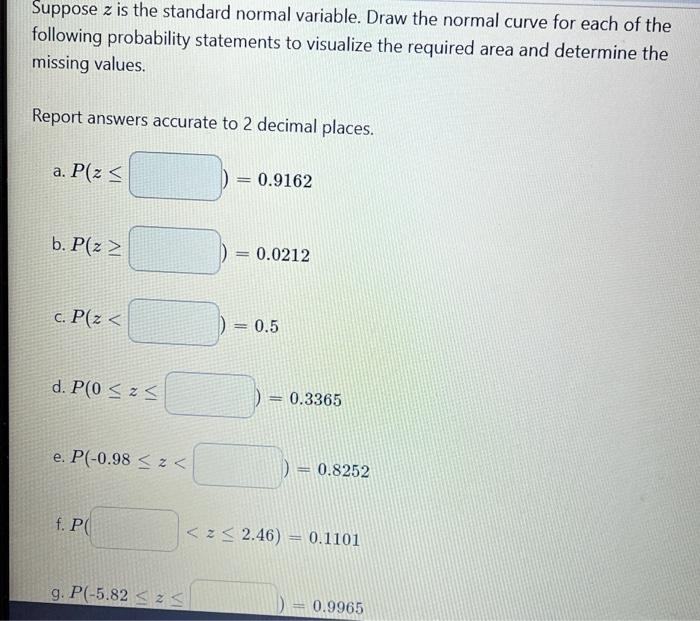 Solved Suppose z is the standard normal variable. Draw the | Chegg.com
