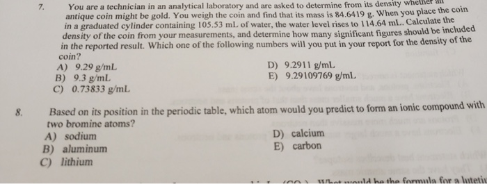 Solved analytical laboratory and are asked to determine from | Chegg.com