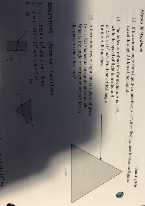 Solved Physics 30 Workbook 4. Unit 4: EMR Light travels into | Chegg.com