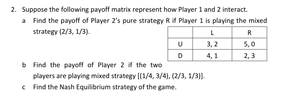 Solved Suppose the following payoff matrix represent how | Chegg.com