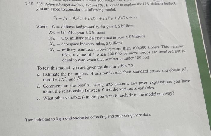 Solved 7 18 U S Defense Budget Outlays 1962 1981 In