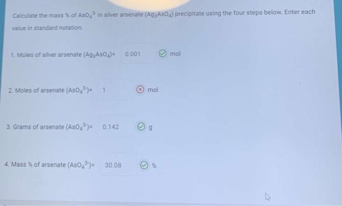 Solved Calculate the mass of Aso, in silver arsenate (Ag | Chegg.com