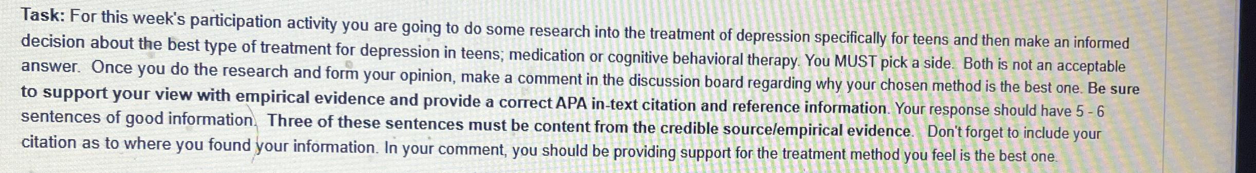 Solved Task: For this week's participation activity you are | Chegg.com
