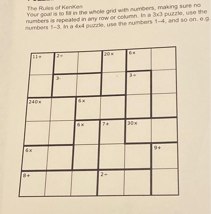Solved The Rules of KenKen Your goal is to fill in the whole | Chegg.com
