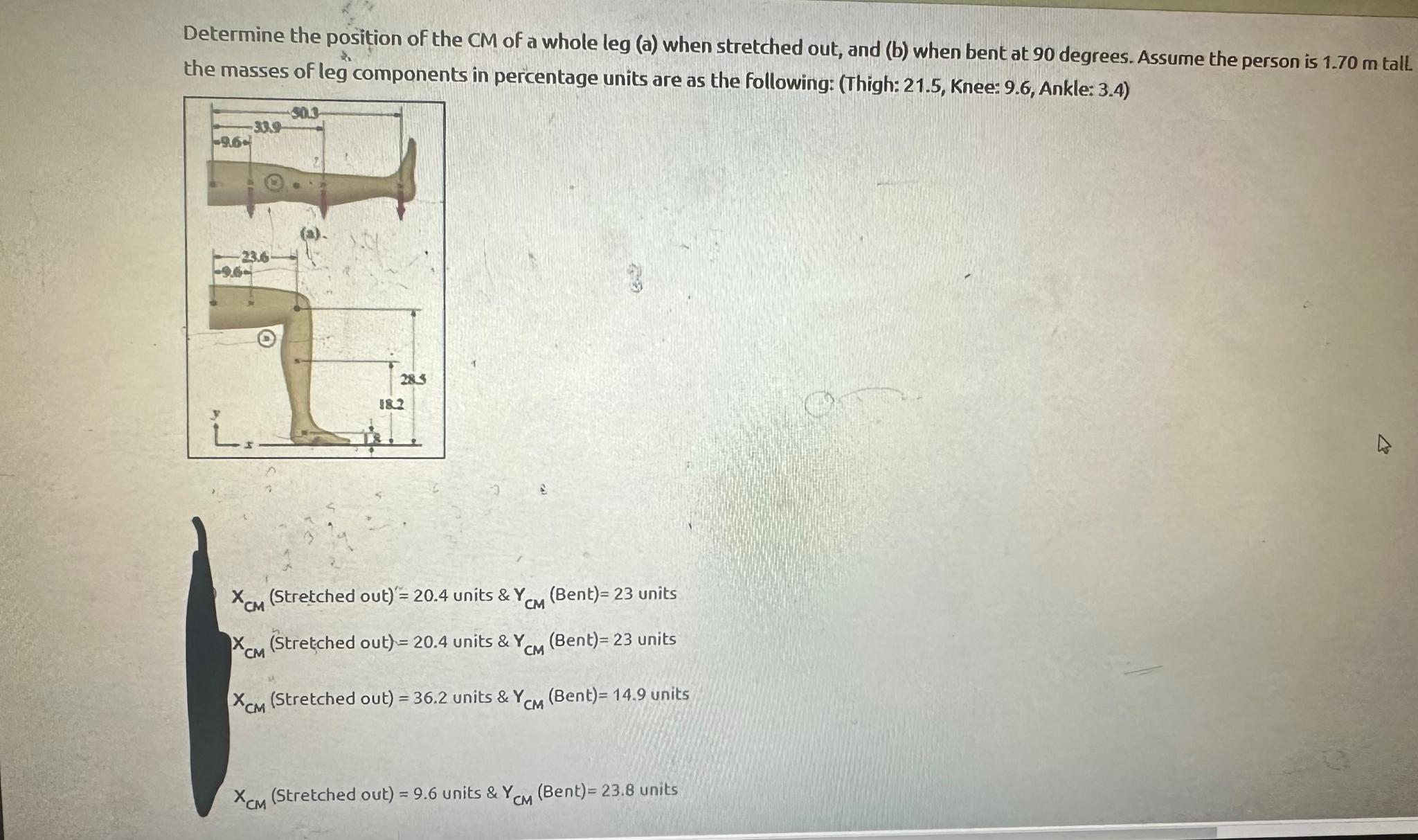 Solved Determine the position of the CM ﻿of a whole leg (a) | Chegg.com