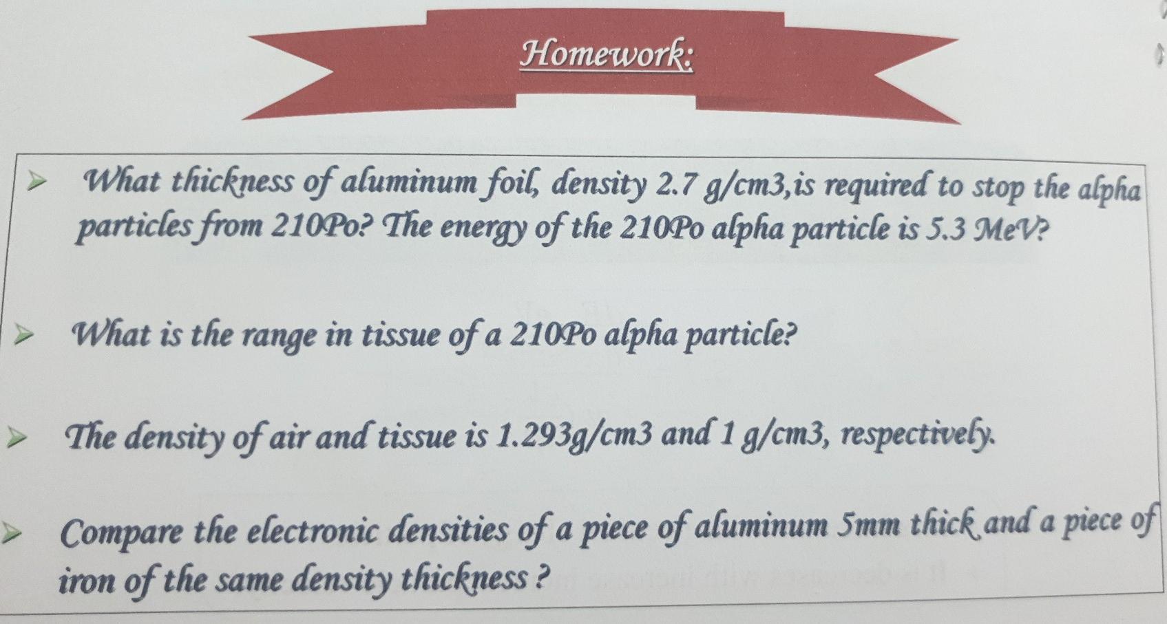 Solved Homework: What thickness of aluminum foil, density | Chegg.com