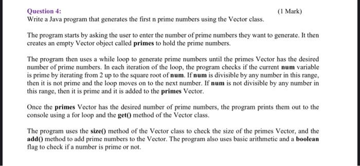 Solved Question 4 1 Mark Write A Java Program That 