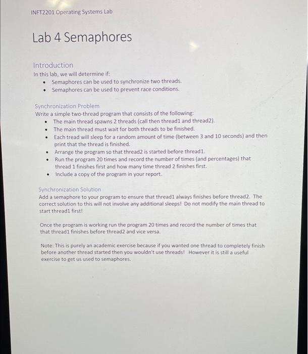 Solved Synchronization Problem Write a simple two-thread | Chegg.com