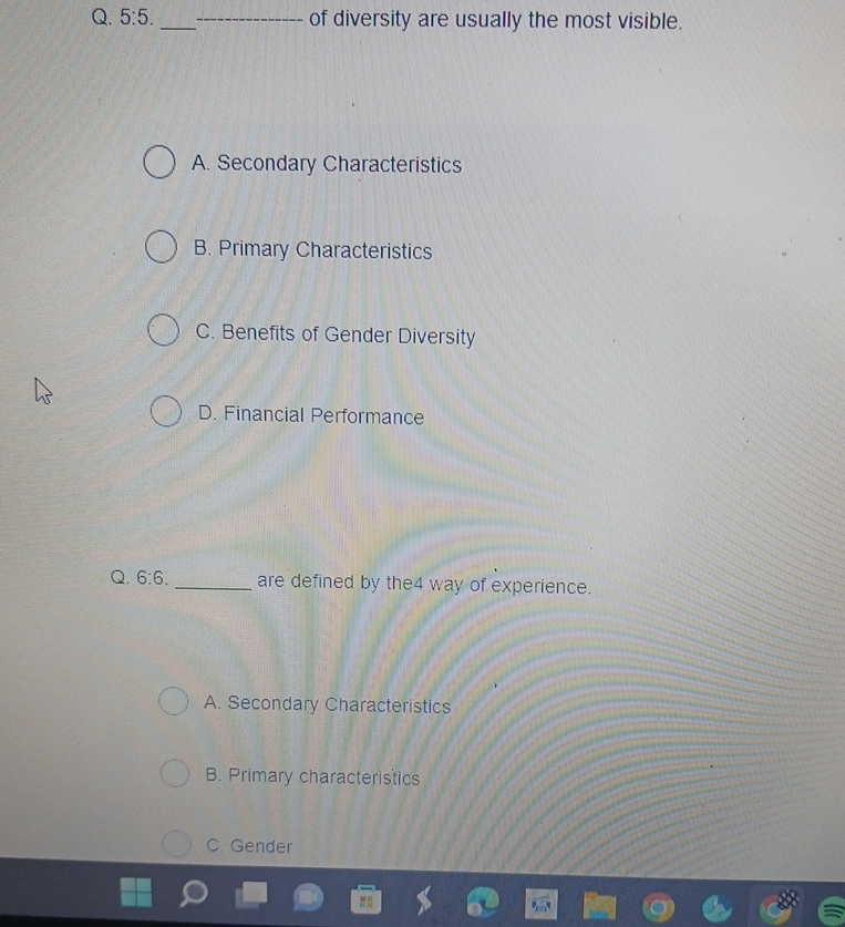 Solved Q. 5:5. ﻿of diversity are usually the most visible.A. | Chegg.com