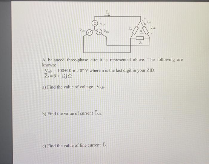 Solved A balanced three-phase circuit is represented above. | Chegg.com