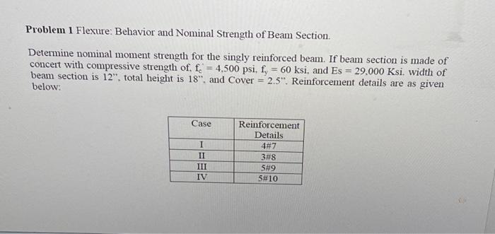 Solved Problem 1 Flexure: Behavior and Nominal Strength of | Chegg.com