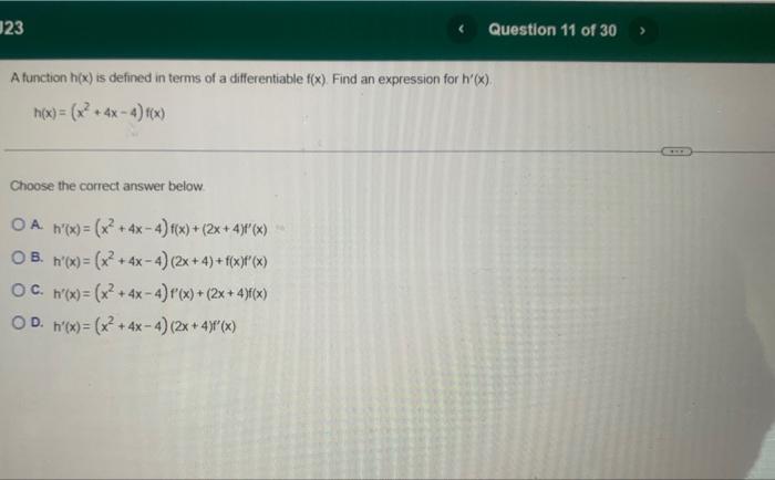 Solved A function h(x) is defined in terms of a | Chegg.com