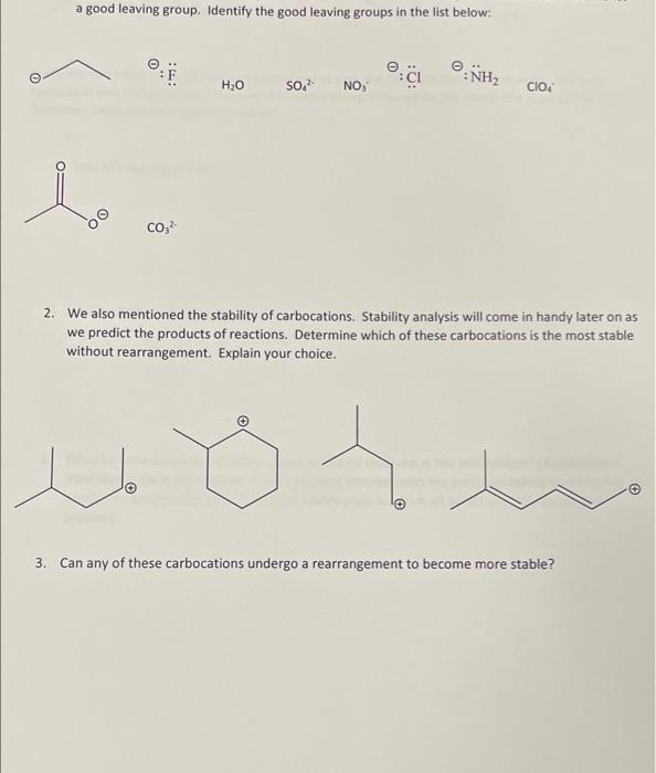 Solved a good leaving group. Identify the good leaving | Chegg.com