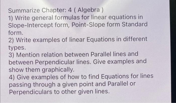 Solved Summarize Chapter: 4 (Algebra) 1) Write general | Chegg.com