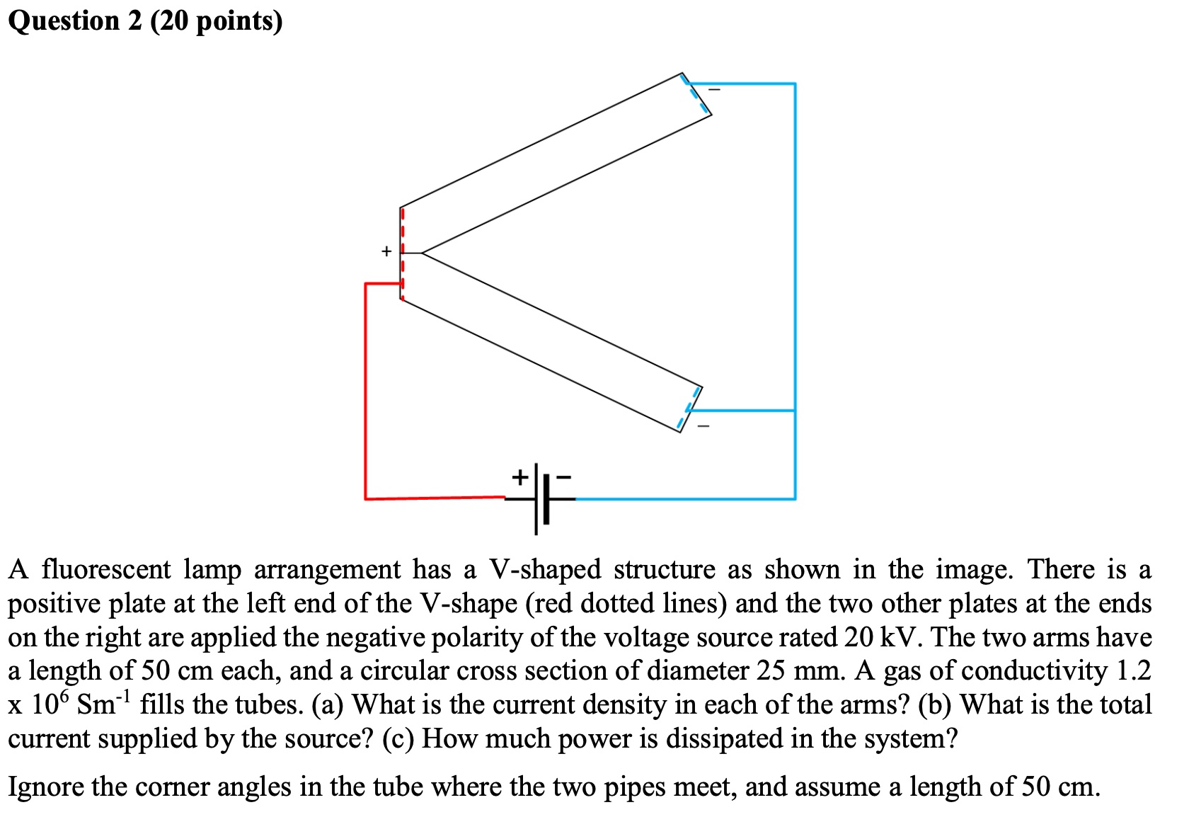 Solved A fluorescent lamp arrangement has a V-shaped | Chegg.com
