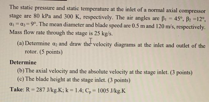 Solved The static pressure and static temperature at the | Chegg.com