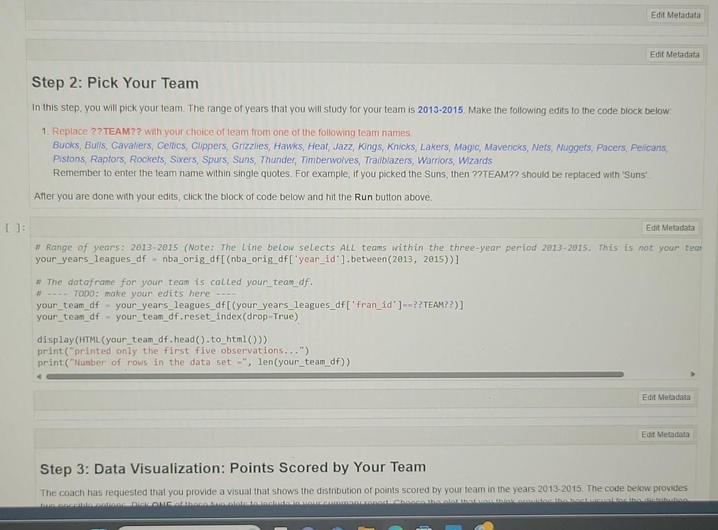 Solved Edit Metadata Project One: Data Visualization, | Chegg.com