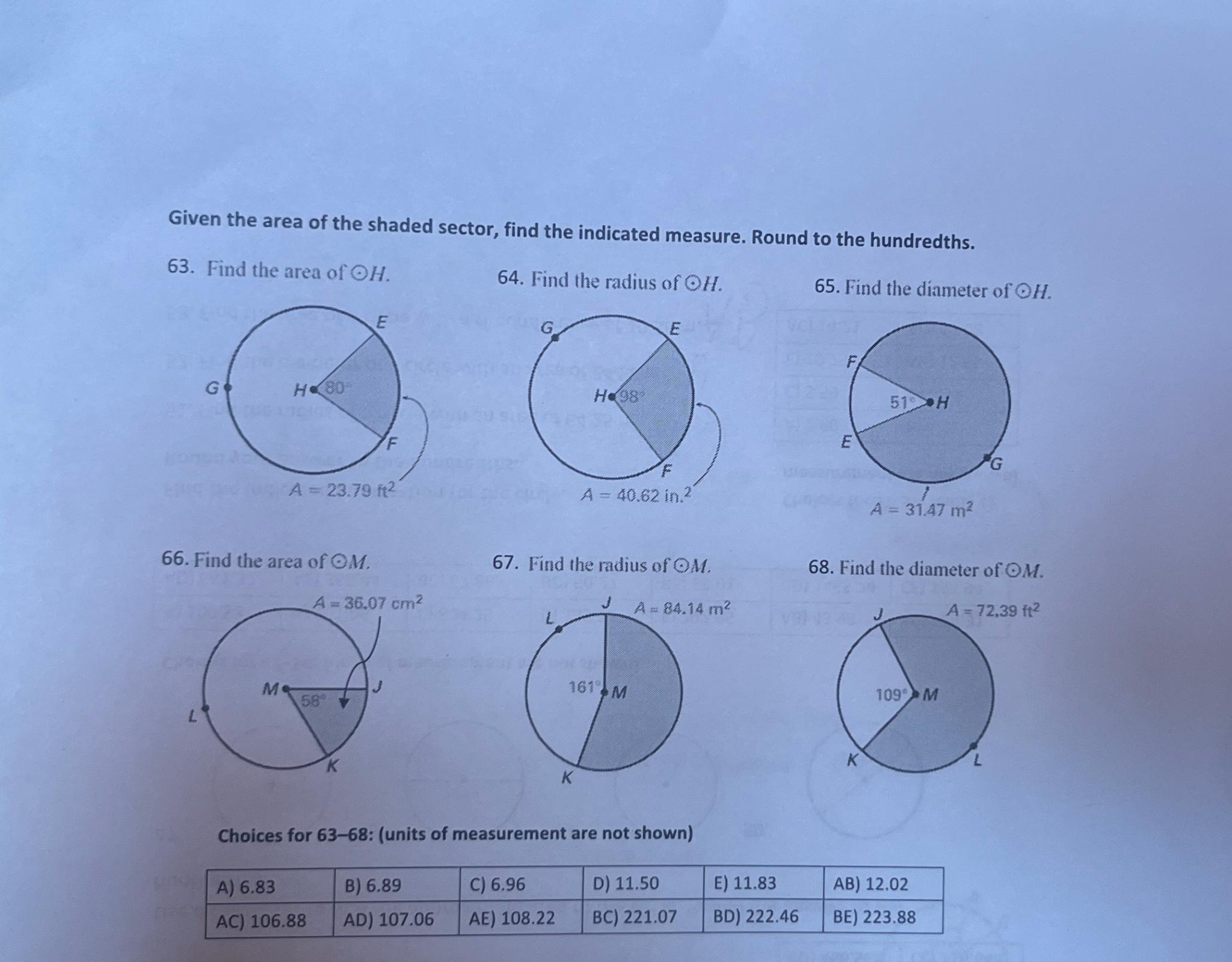 Solved Given the area of the shaded sector, find the | Chegg.com