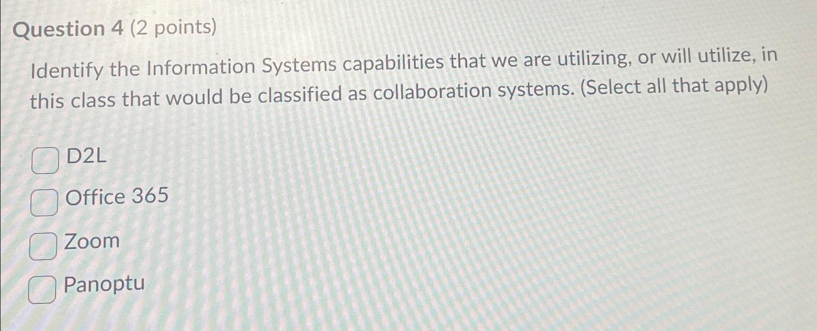 Solved Question 4 (2 ﻿points)Identify the Information | Chegg.com