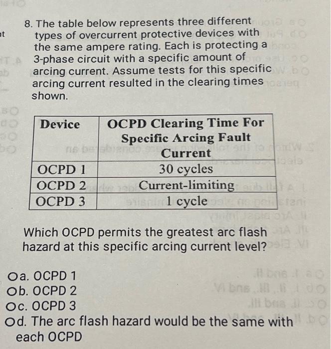 Solved 8. The table below represents three different types | Chegg.com