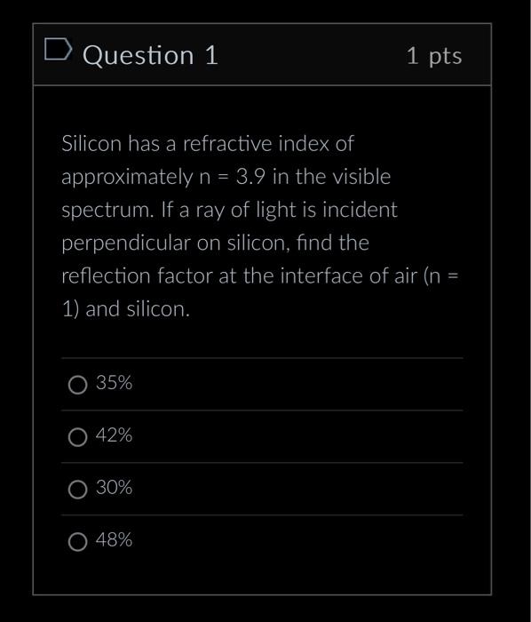 Solved D Question 1 Silicon has a refractive index of | Chegg.com