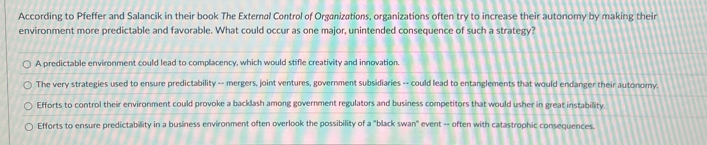 Solved According to Pfeffer and Salancik in their book The | Chegg.com