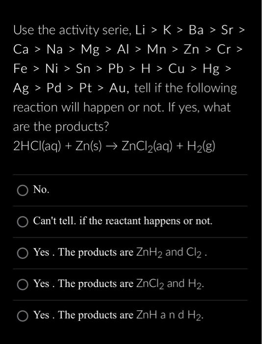 Solved Tell if the following single replacement reaction | Chegg.com