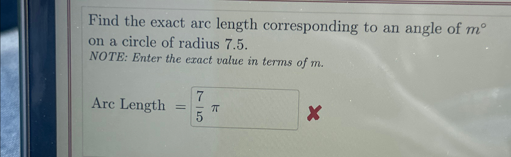 Solved Find the exact arc length corresponding to an angle | Chegg.com