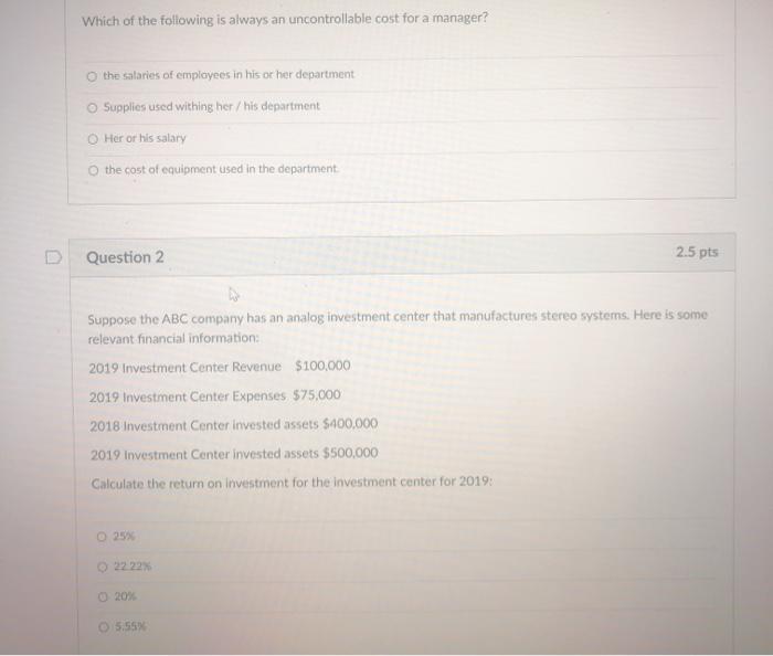 Solved Which of the following is always an uncontrollable | Chegg.com