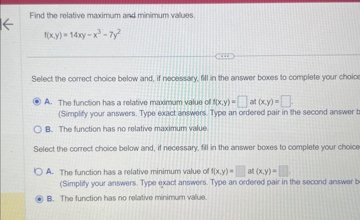 Solved Find the relative maximum and minimum values. | Chegg.com