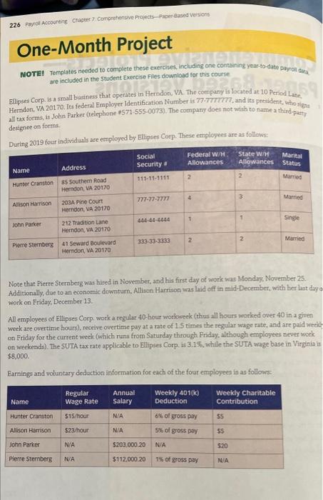 One-Month Project MOTE! Templatos needed to complete | Chegg.com