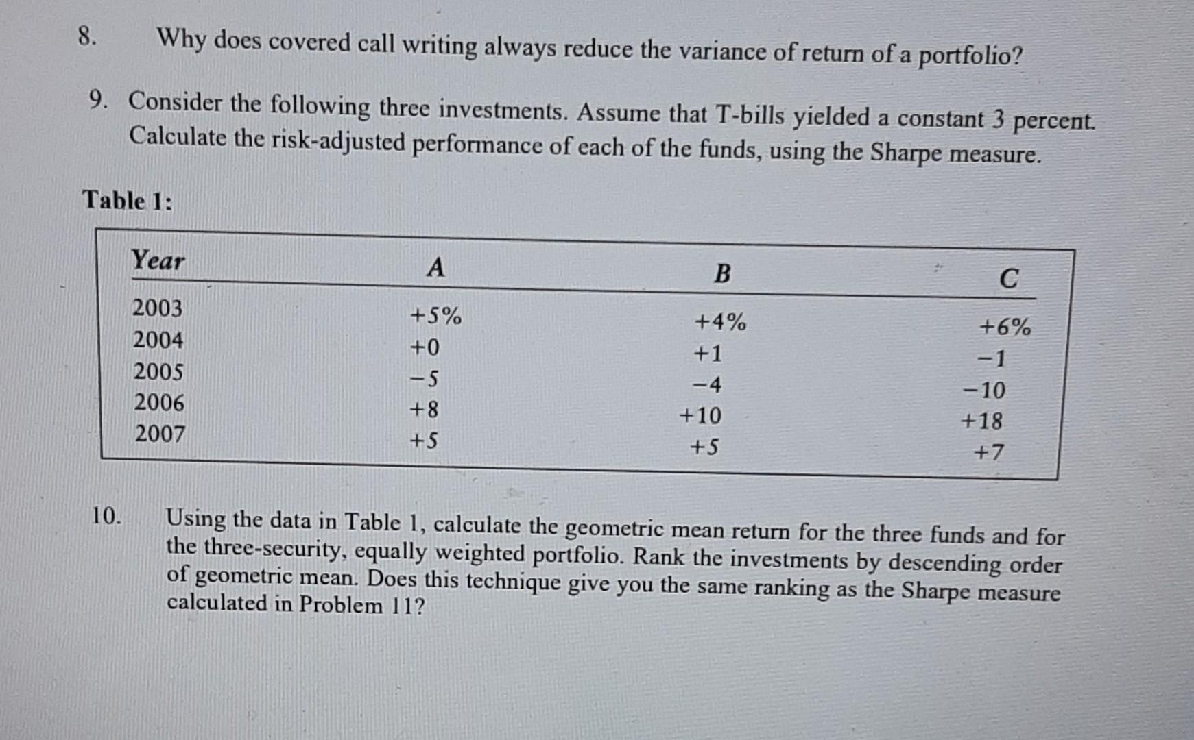 Solved 9. Consider the following three investments. Assume | Chegg.com