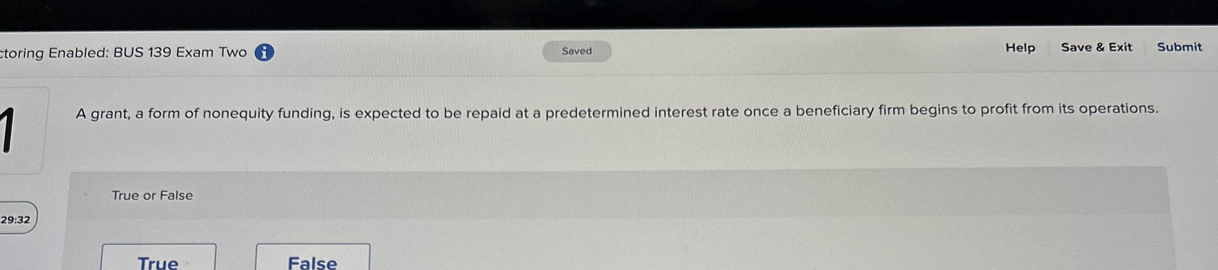Solved toring Enabled: BUS 139 ﻿Exam TwoHelpSave & | Chegg.com