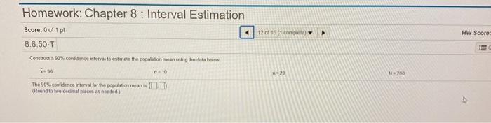 Solved Homework: Chapter 8: Interval Estimation Score: 0 of | Chegg.com